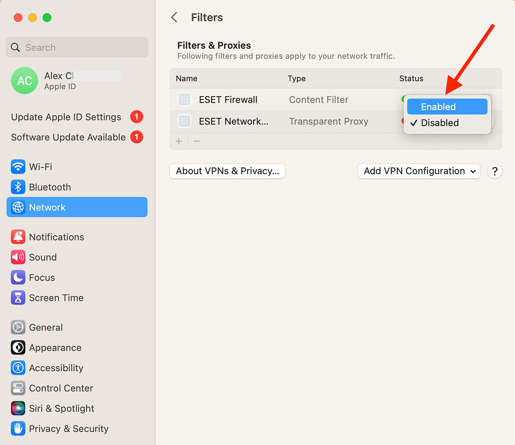 How switch status in Filters - Network - System Preference? - AppleScript | Mac OS X - MacScripter