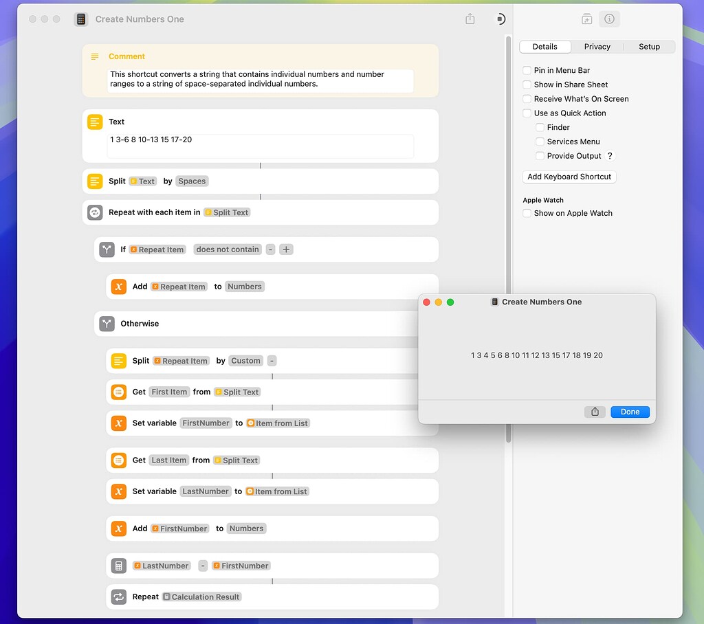 Convert Number Ranges to Individual Numbers - Shortcuts - MacScripter